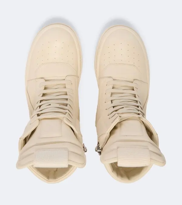 Rick Owens Mega Bumper Geobasket Leather High Top Sneakers - White