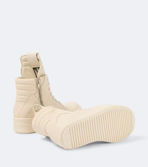 Rick Owens Mega Bumper Geobasket Leather High Top Sneakers - White