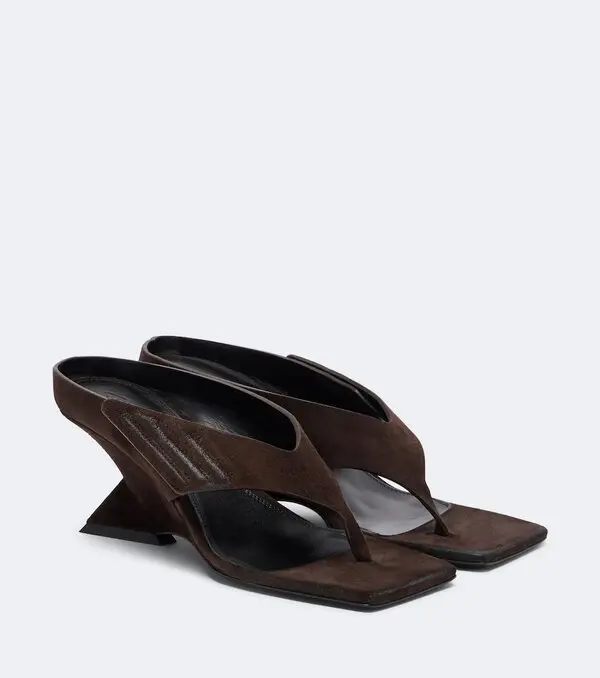 Attico Cheope Suede Thong Sandals Dark - Brown