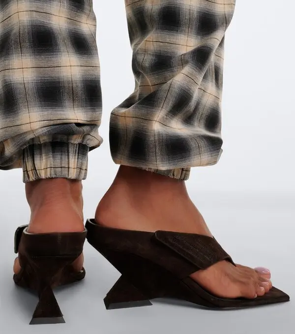 Attico Cheope Suede Thong Sandals Dark