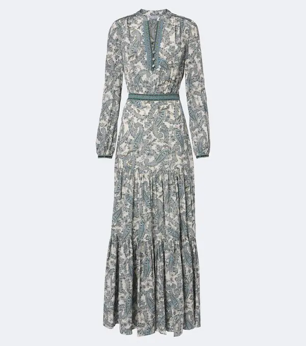 Veronica Beard Sama Printed Tiered Maxi Dress - Blue