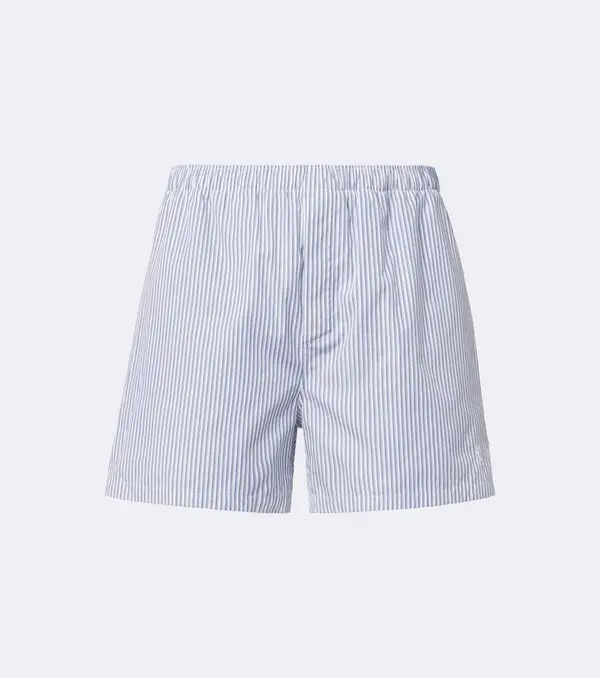 Saint Laurent Cassandre Striped Cotton Poplin Boxers - Blue