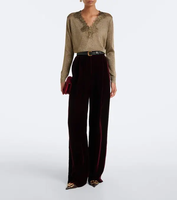 Valentino Garavani Lace-trimmed Metallic Sweater