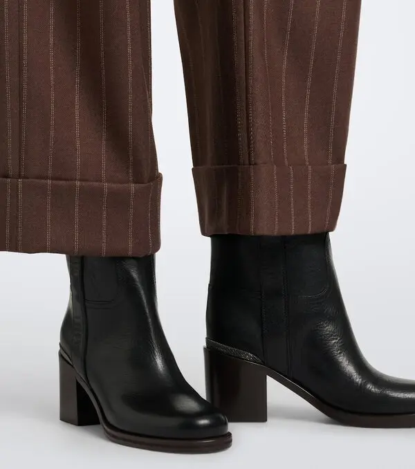 Brunello Cucinelli Monili Leather Ankle Boots