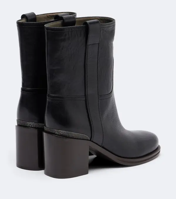 Brunello Cucinelli Monili Leather Ankle Boots