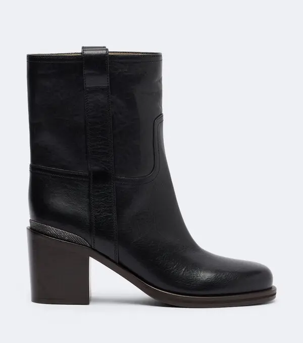 Brunello Cucinelli Monili Leather Ankle Boots