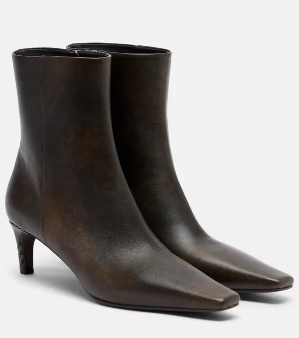Brunello Cucinelli Monili Leather Ankle Boots - Brown