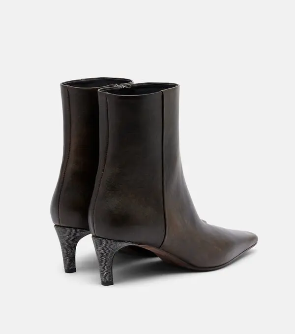 Brunello Cucinelli Monili Leather Ankle Boots - Brown