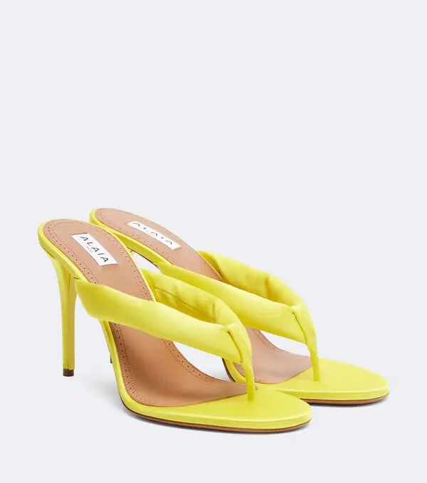 Alaïa Padded Satin Sandals - Yellow