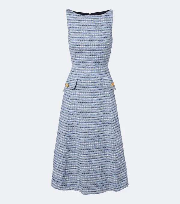Carolina Herrera Multi Cotton-blend Tweed Midi Dress - Blue