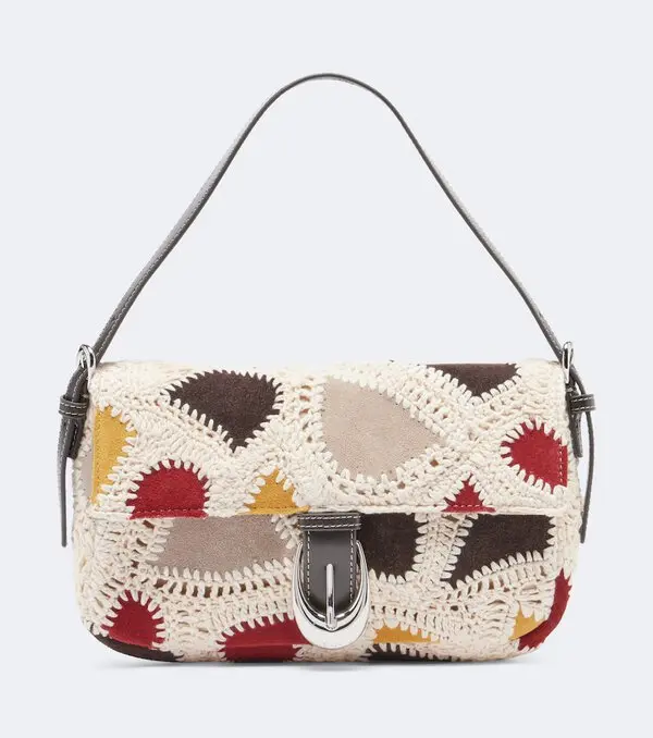 Staud Harlow Small Suede And Crochet Shoulder Bag - White