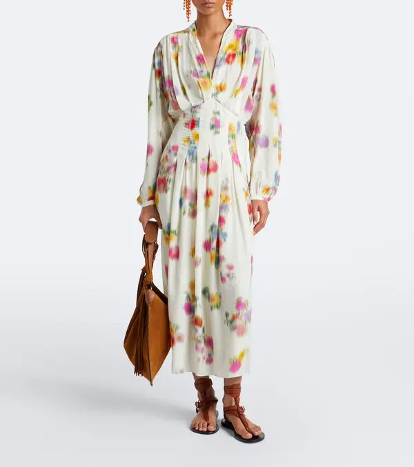 MARANT ETOILE Floral Pleated Satin Midi Dress