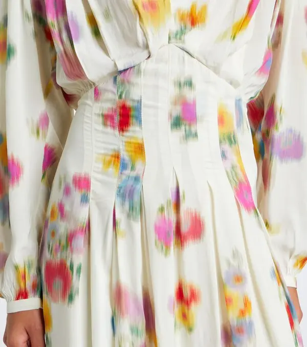 MARANT ETOILE Floral Pleated Satin Midi Dress