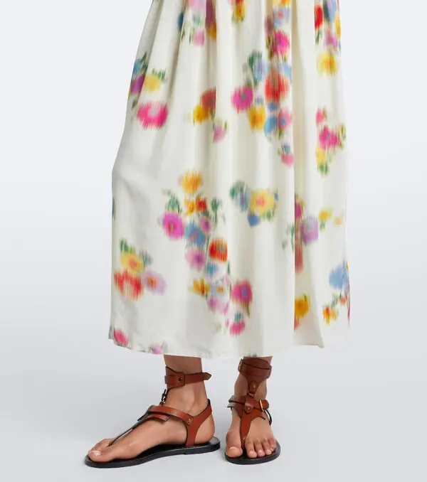 MARANT ETOILE Floral Pleated Satin Midi Dress