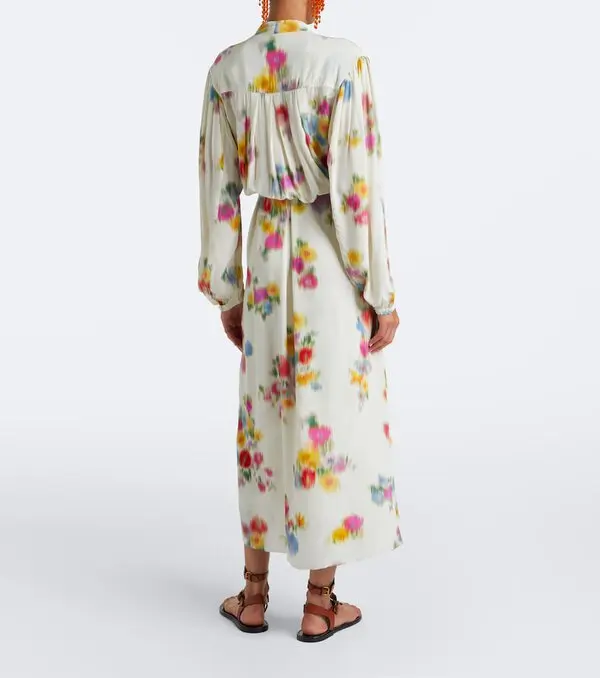 MARANT ETOILE Floral Pleated Satin Midi Dress