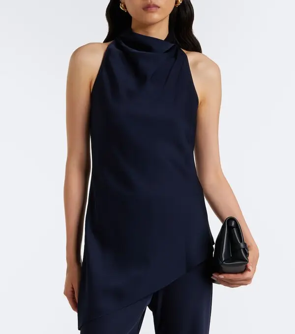 Veronica Beard Radford Asymmetrical Halterneck Top - Blue