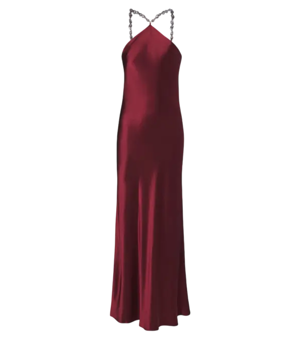 Staud Cadence Halterneck Satin Slip Gown - Burgundy