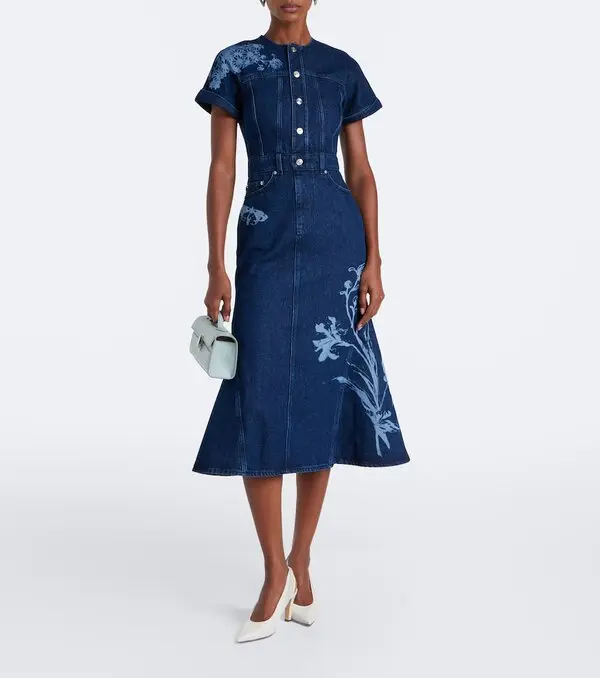 Erdem Printed Denim Midi Dress