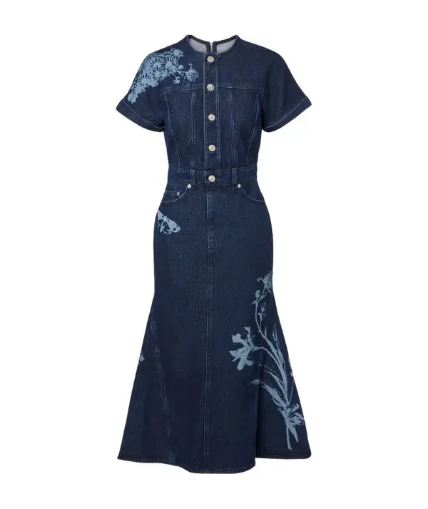 Erdem Printed Denim Midi Dress - Blue
