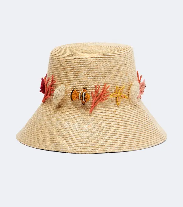 AQUAZZURA Embellished Raffia Bucket Hat