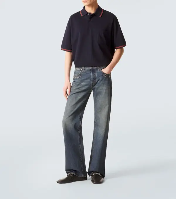 Gucci Web Stripe Cotton-blend Piqu� Polo Shirt