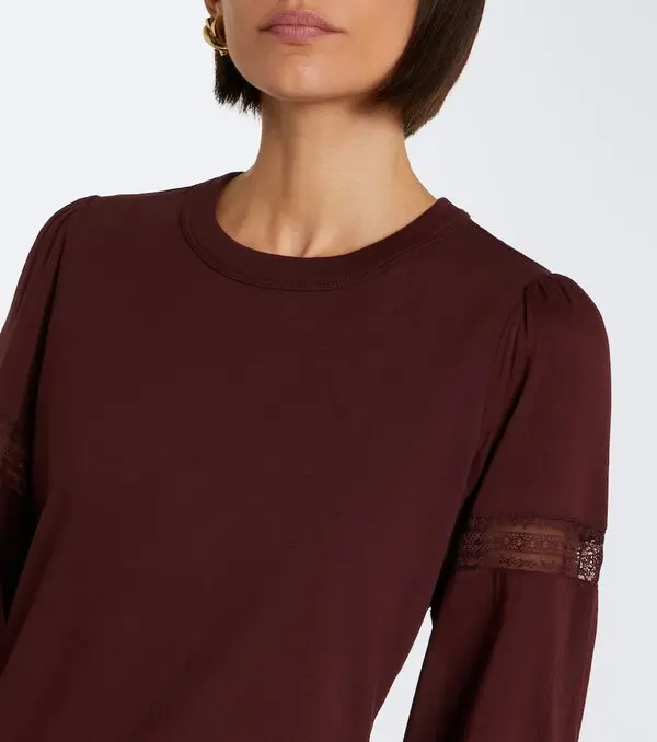 Veronica Beard Bellamie Lace-trimmed Cotton-blend Jersey Top
