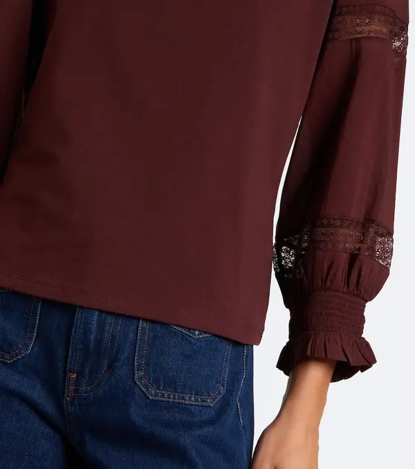 Veronica Beard Bellamie Lace-trimmed Cotton-blend Jersey Top