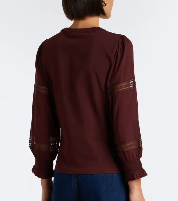 Veronica Beard Bellamie Lace-trimmed Cotton-blend Jersey Top