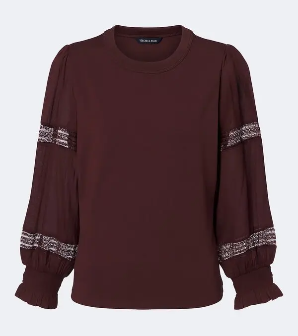 Veronica Beard Bellamie Lace-trimmed Cotton-blend Jersey Top - Brown