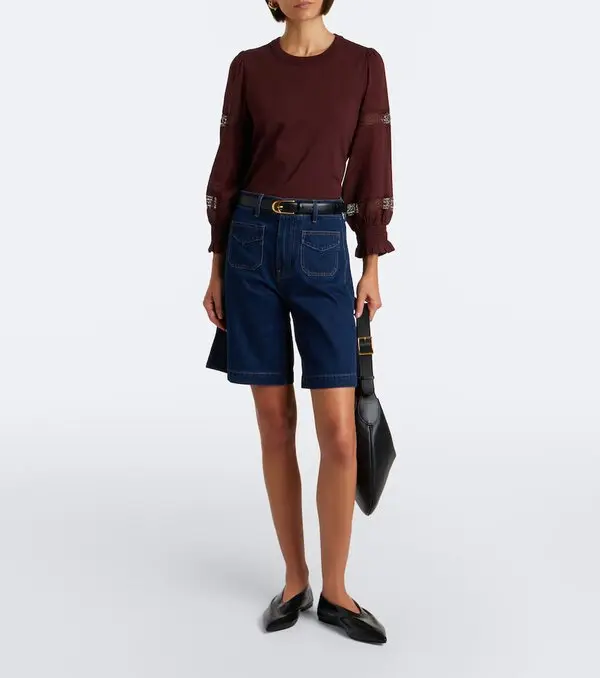 Veronica Beard Bellamie Lace-trimmed Cotton-blend Jersey Top - Brown