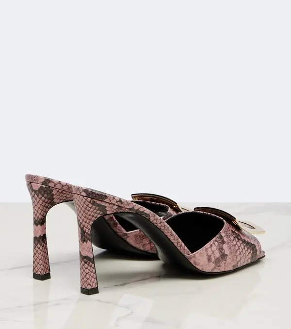 ROGER VIVIER Trompette Snake-print Leather Mules - Pink