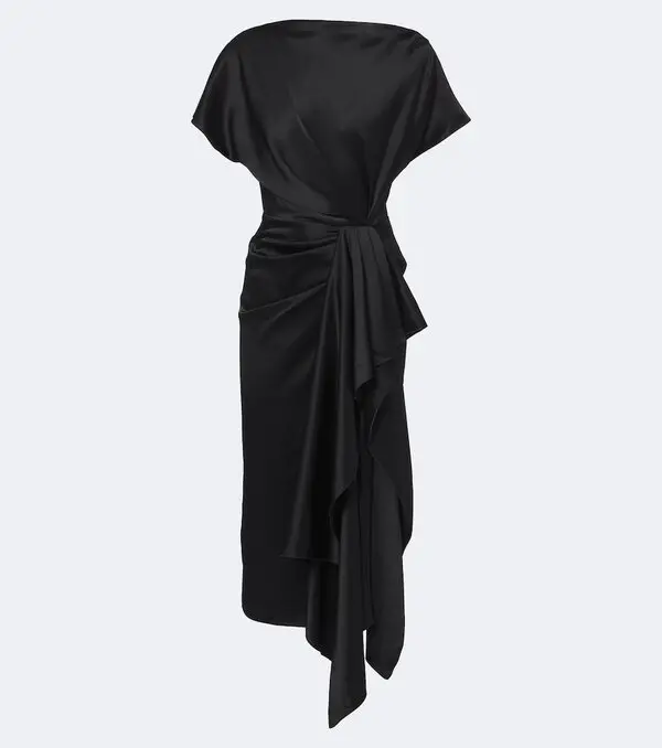 ROKSANDA Zoa Draped Satin Midi Dress - Black