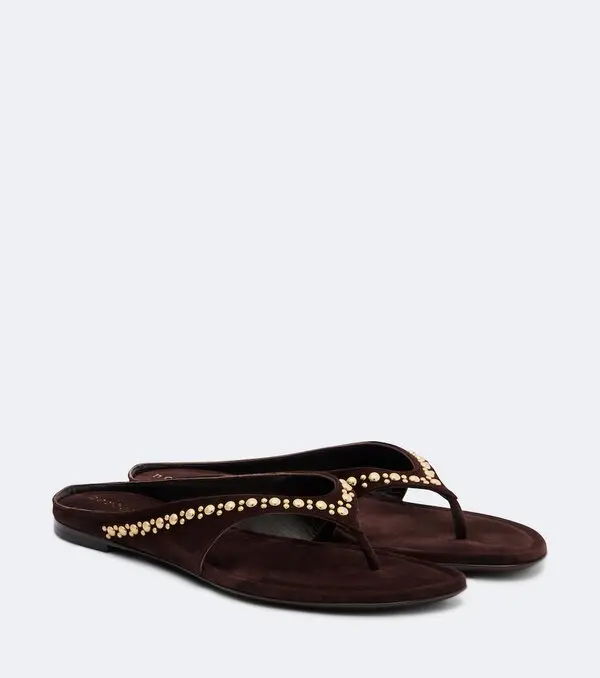 HERBERT LEVINE Embellished Suede Thong Sandals