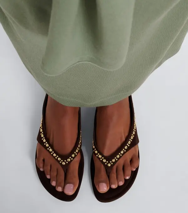 HERBERT LEVINE Embellished Suede Thong Sandals