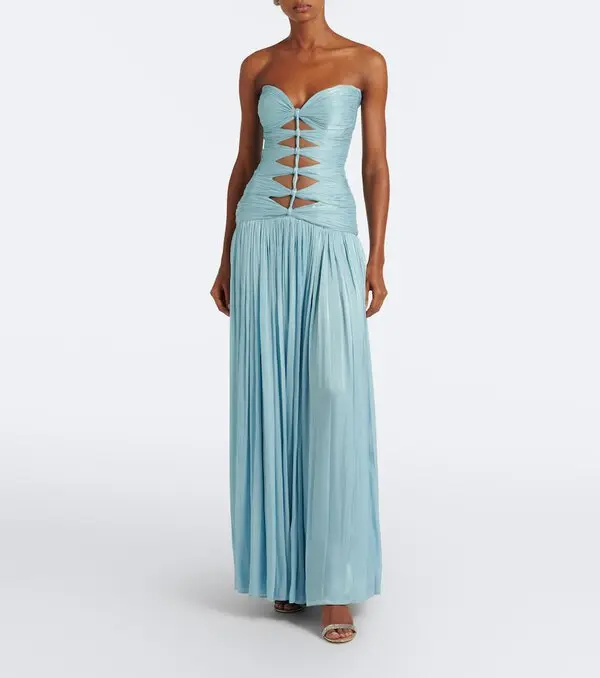 Costarellos Ruched Lurex Georgette Gown