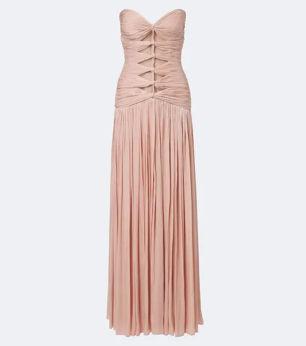 Costarellos Ruched Lurex Georgette Gown - Pink