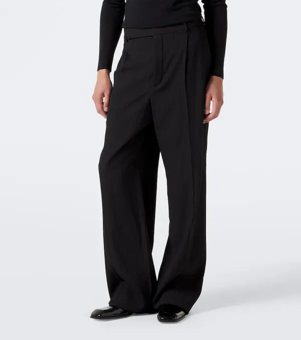 Saint Laurent Pinstripe Wool-blend Wide-leg Pants