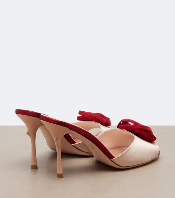ROGER VIVIER Floral Appliqué Satin Mules - Pink