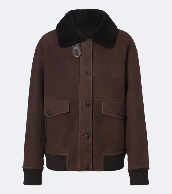 YVES SALOMON Shearling-trimmed Suede Jacket - Brown