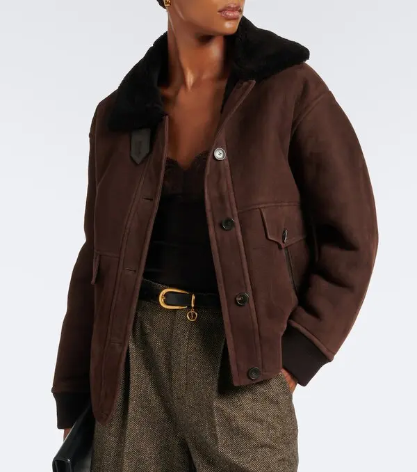 YVES SALOMON Shearling-trimmed Suede Jacket - Brown