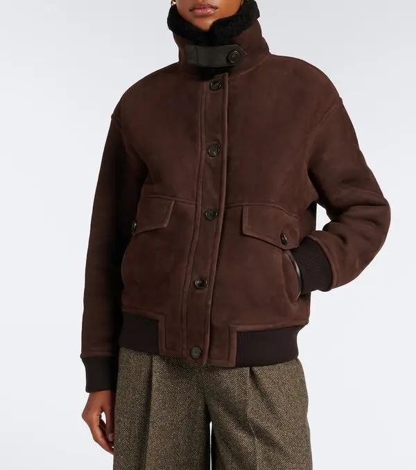 YVES SALOMON Shearling-trimmed Suede Jacket - Brown