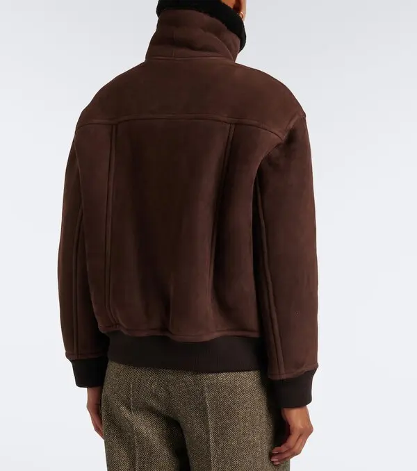 YVES SALOMON Shearling-trimmed Suede Jacket - Brown