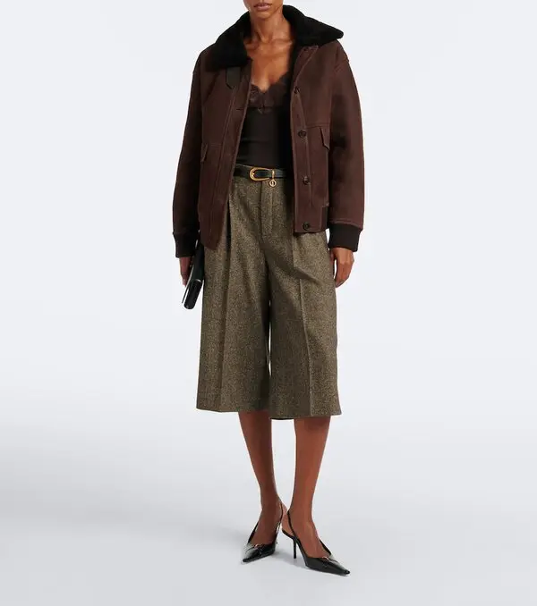 YVES SALOMON Shearling-trimmed Suede Jacket - Brown