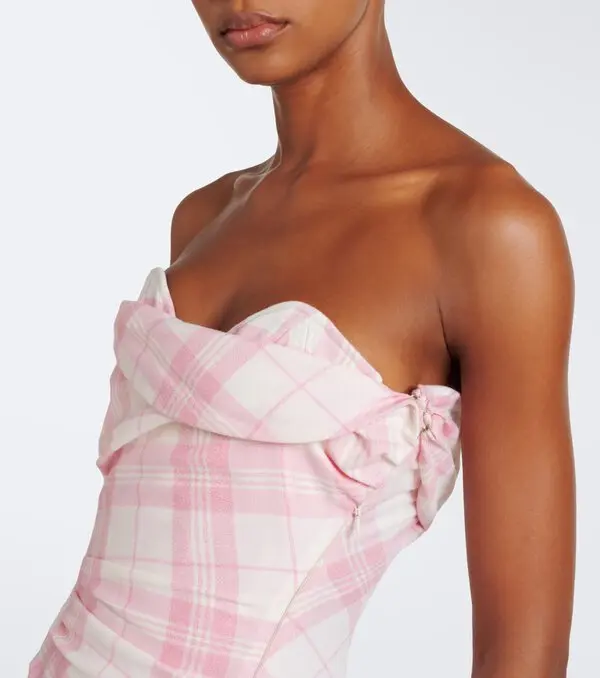 VIVIENNE WESTWOOD Spiral Checked Wool-blend Bustier Dress