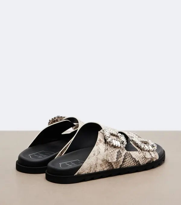 ROGER VIVIER Slidy Viv Snake-print Leather Sandals