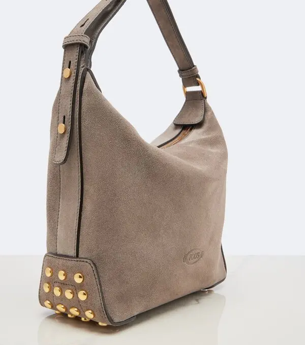 TOD'S Mini Suede Top-handle Bag With Metal Dots - Grey