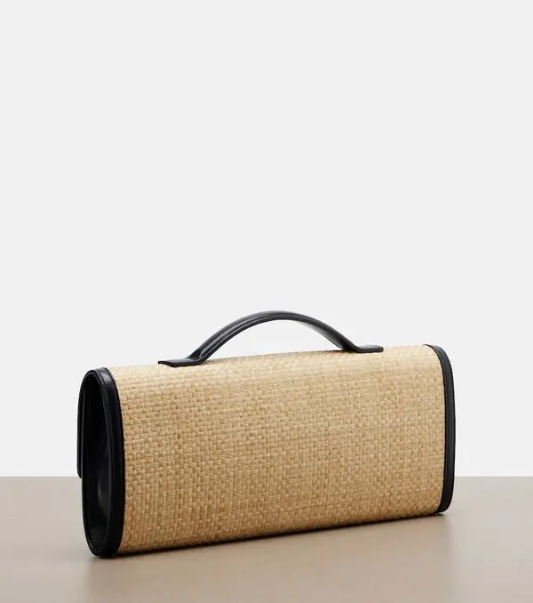 Bottega Veneta Andiamo Raffia Clutch With Leather Trim - Beige