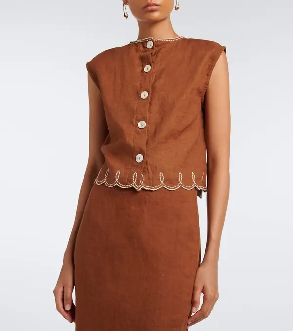 Veronica Beard Embroidered Linen Top