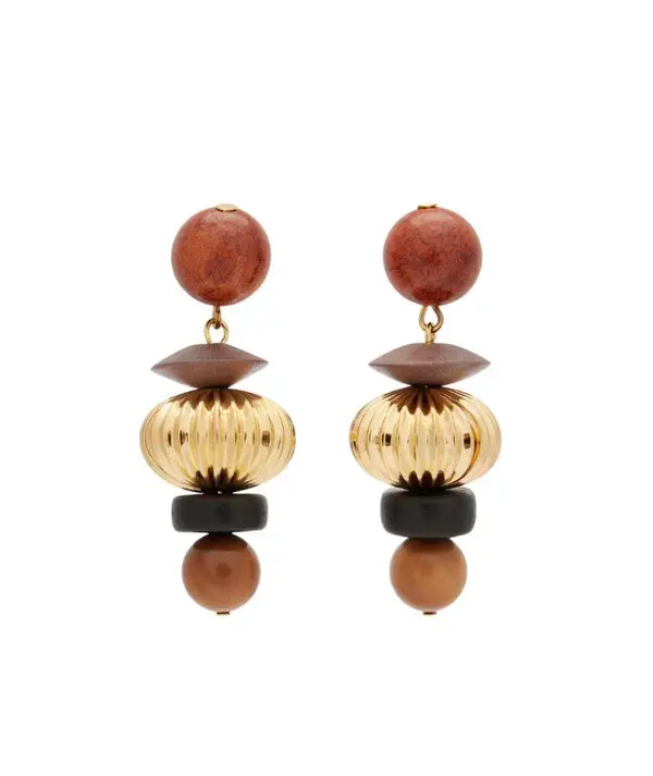 JENNIFER BEHR Lavon Embellished Gold-plated Drop Earrings - Brown