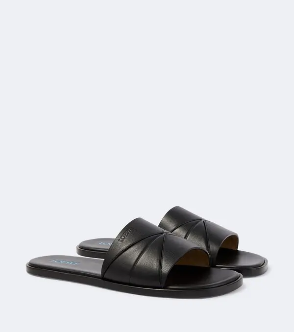 Loewe Origami Leather Slides - Black